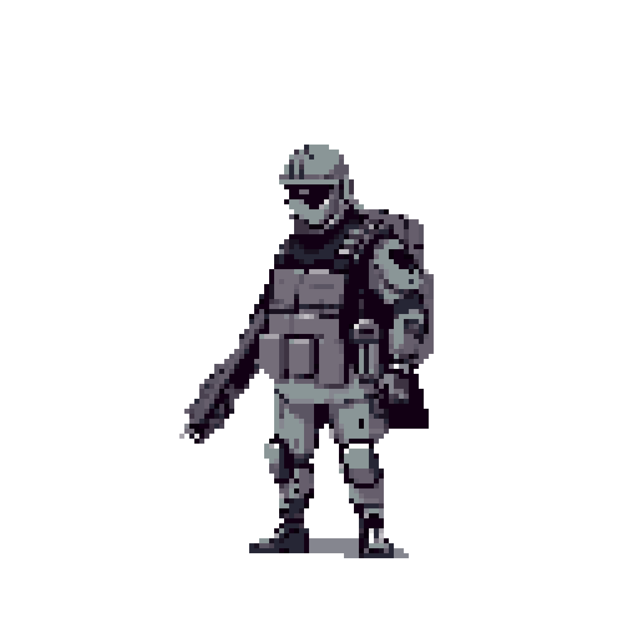 2D Game Asset: Vigilant Soldier: Futuristic Armor, Ready Stance