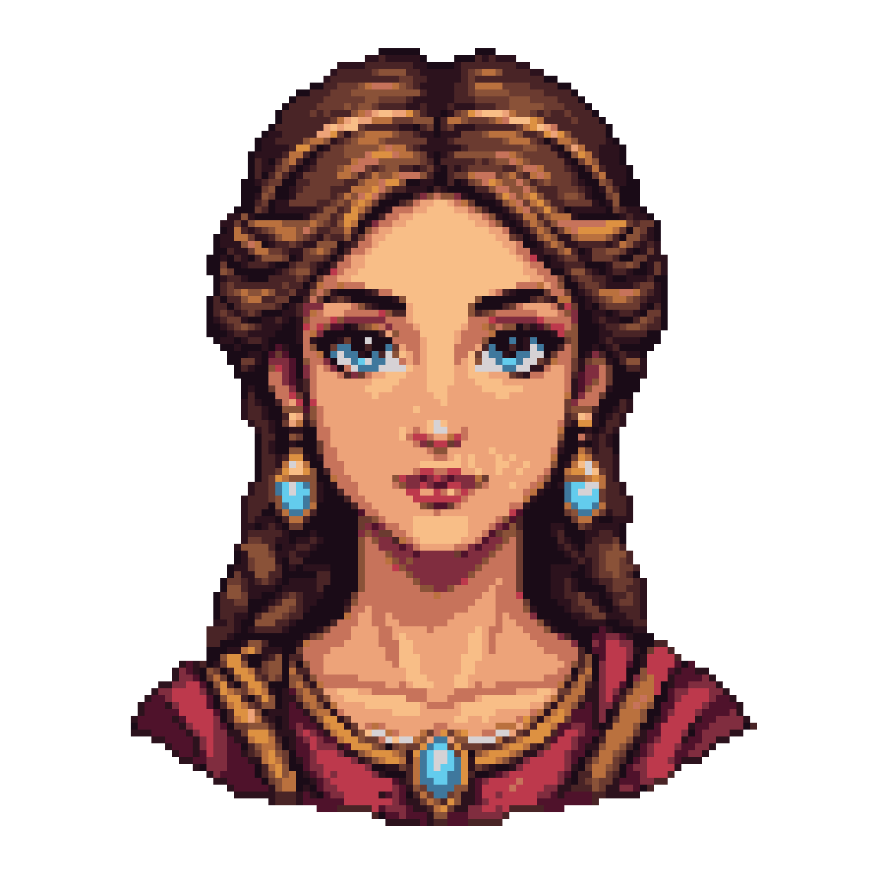 Regal Auburn Queen, Luminous Blue Eyes, Ancient Style