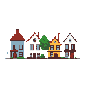 4 houses - Pixel Art | generated with AI and edited by pixie.haus