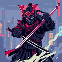 A cyberpunk style samurai is ready to draw the katana, cyberpunk city ...