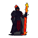 A knight in the dark knight with a sword glowing a dark deep crimson ...