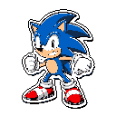A sticker, Ghibli animation style. Young Sonic the Hedgehog, with a ...