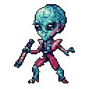 Alien pop star with glittery skin, sharp fashion, and LED microphone - Pixel Art | generated ...