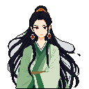 An ancient Chinese maiden, with long black and flowing hair, green and ...