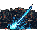 Brandishing a blue Flaming samurai sword with a blue flaming aura ...