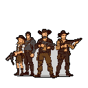 characters inspired by fallout 1, raiders with guns, shootguns, mele ...