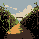 corn field scenery tunnel - Pixel Art | generated with AI by pixie.haus