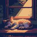 create a cat sleeping by the window. have the cat sprawled out and have ...