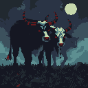 dark fantasy, evil cows - Pixel Art | generated with AI by sandacz