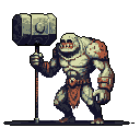 detailed 128x128 pixel art of strange monster with huge hammer b ...