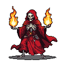 evil fire skeleton in red robes brutal style - Pixel Art | generated with AI and edited by pixie ...