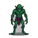 full body green goblin with a scary mask on make him smaller and more ...