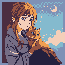 Girl with cat - Pixel Art | generated with AI by sandacz