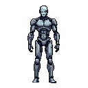 human with robot parts full body - Pixel Art | generated with AI and edited by pixie.haus