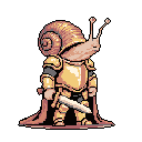 knight in golden armor and snail head - Pixel Art | generated with AI and edited by sandacz