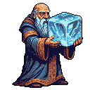 mage holding big ice cube - Pixel Art | generated with AI by sandacz