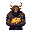 minotaur in mage hat holding golden pig - Pixel Art | generated with AI ...