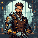 realistic style steampunk engineer male full-length portrait with ...