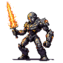robot killer fire mage - Pixel Art | generated with AI and edited by ...