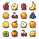 spritesheet of fruits - Pixel Art | generated with AI and edited by sandacz
