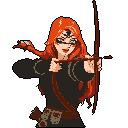 Viking archer, beautiful, red haired woman, face paint, shooting bow ...