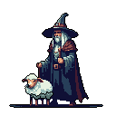 wizard with sheep - Pixel Art | generated with AI and edited by sandacz