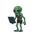 Zombie using computer - Pixel Art | generated with AI by Karaandar Wyrm
